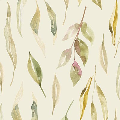 Watercolor leaves on cream background Custom Fabric by the Yard