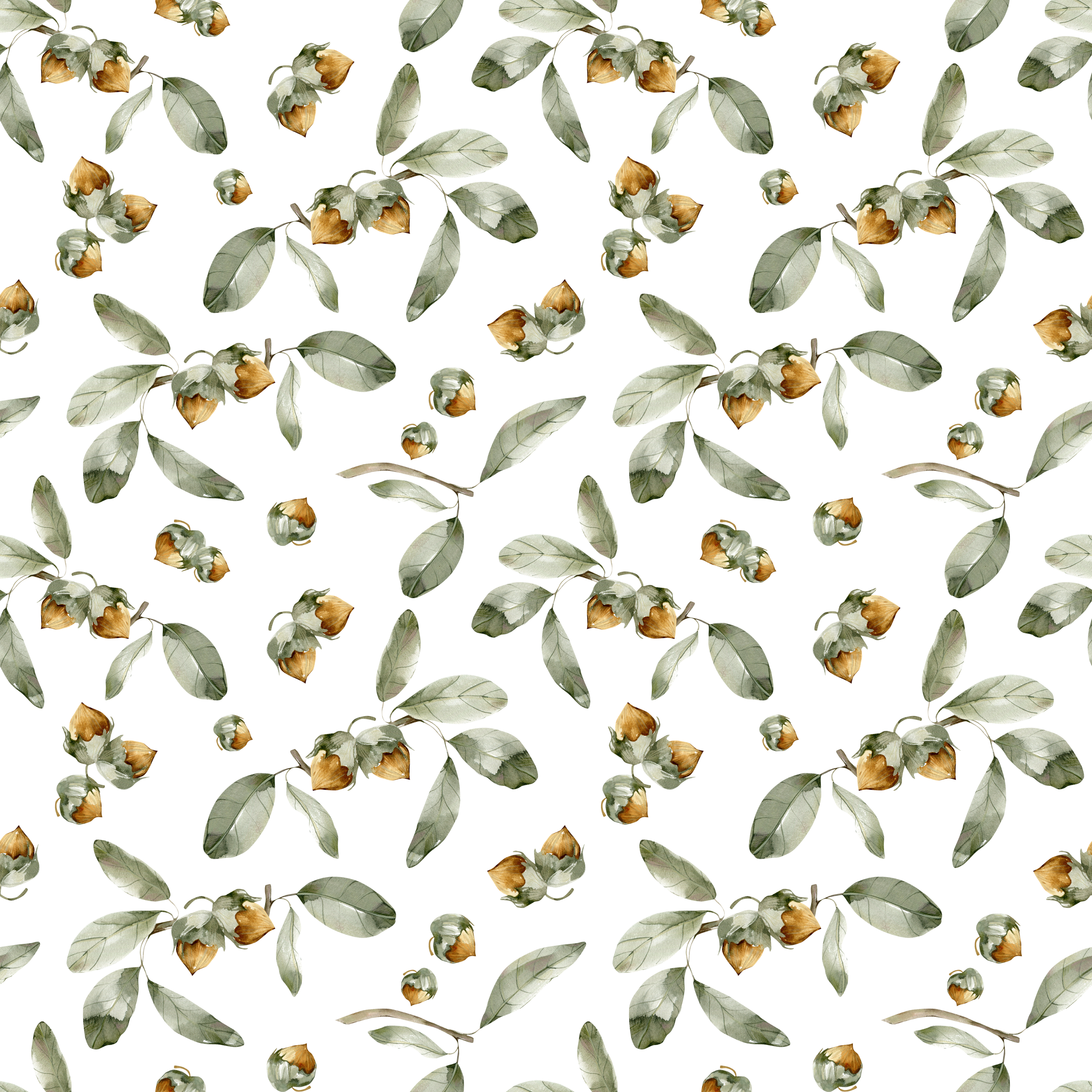 Watercolor hazelnuts Custom Fabric by the Yard